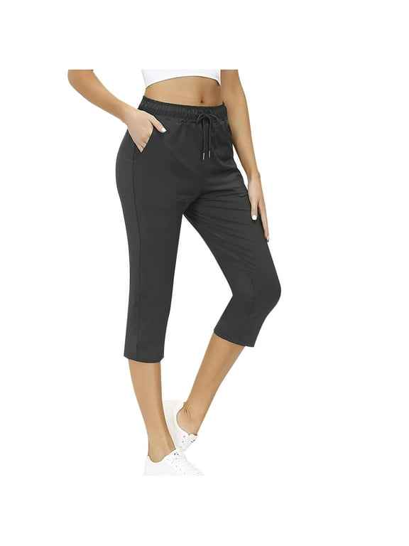 Real Essentials 3 Pack: Women's Ribbed Capri Jogger Lounge Sweatpants with Pockets Yoga Workout ...