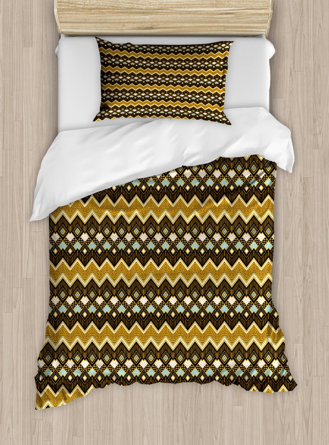 Aztec Twin Size Duvet Cover Set, Groovy Timeless Folk Gypsy Mexican Zig ...