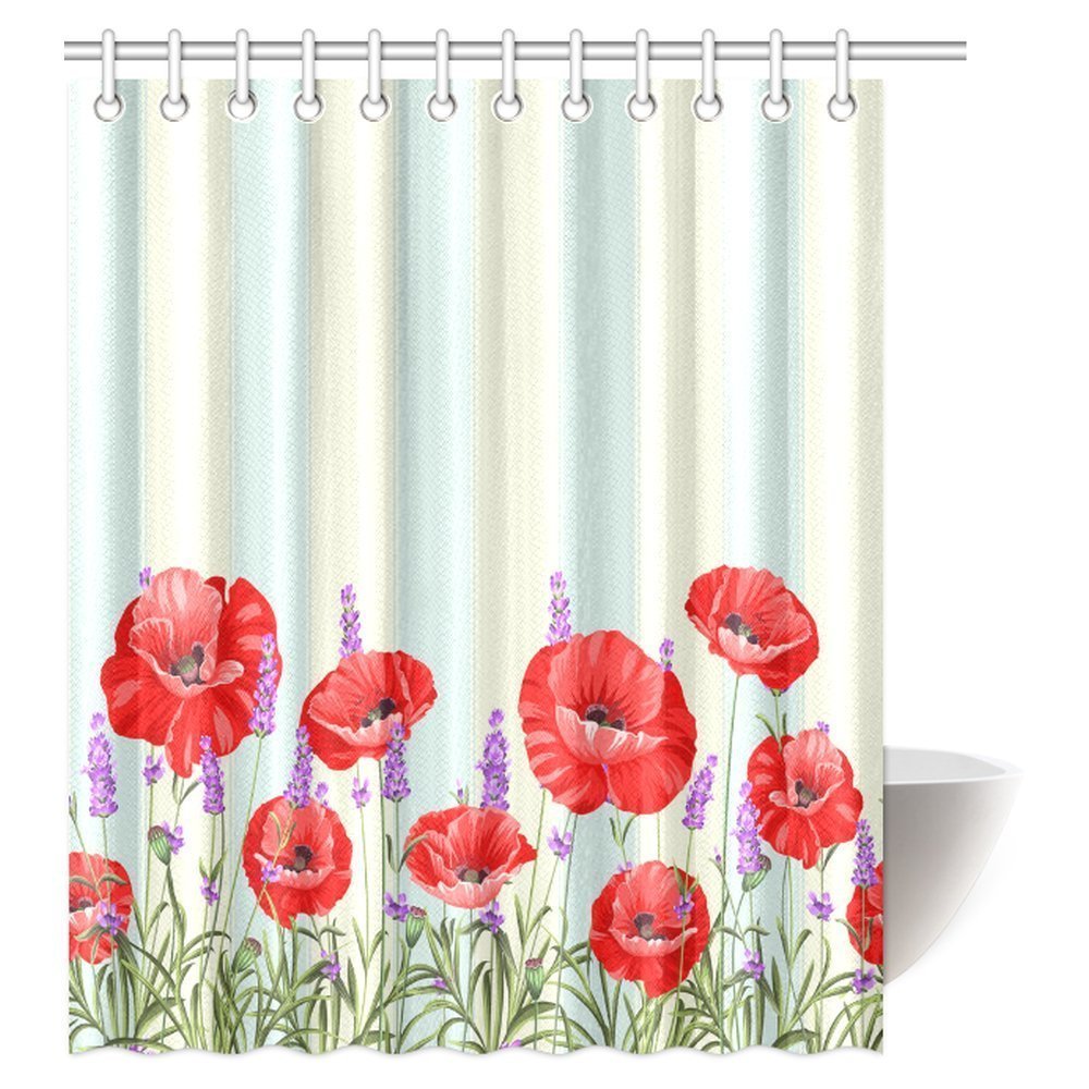 MYPOP Vintage Poppy Flowers Shower Curtain, Luxurious Color Poppy ...