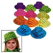 24 Pcs Neon Animal Print Fedora Party Hats - UV Blacklight Glow ...