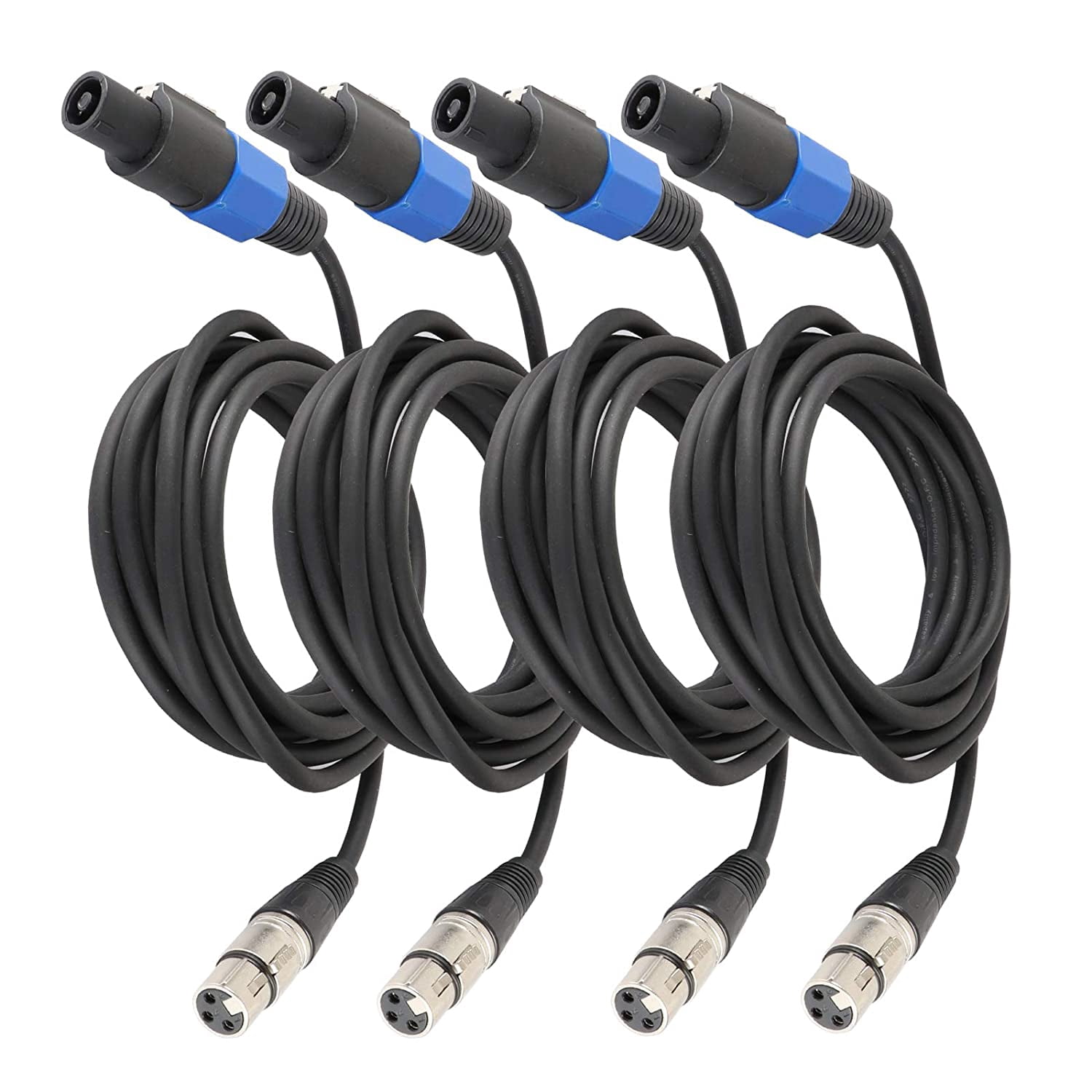 10 Feet Pack of 4 SpeakOn Male to XLR Female Cable - Pro Full Shield ...