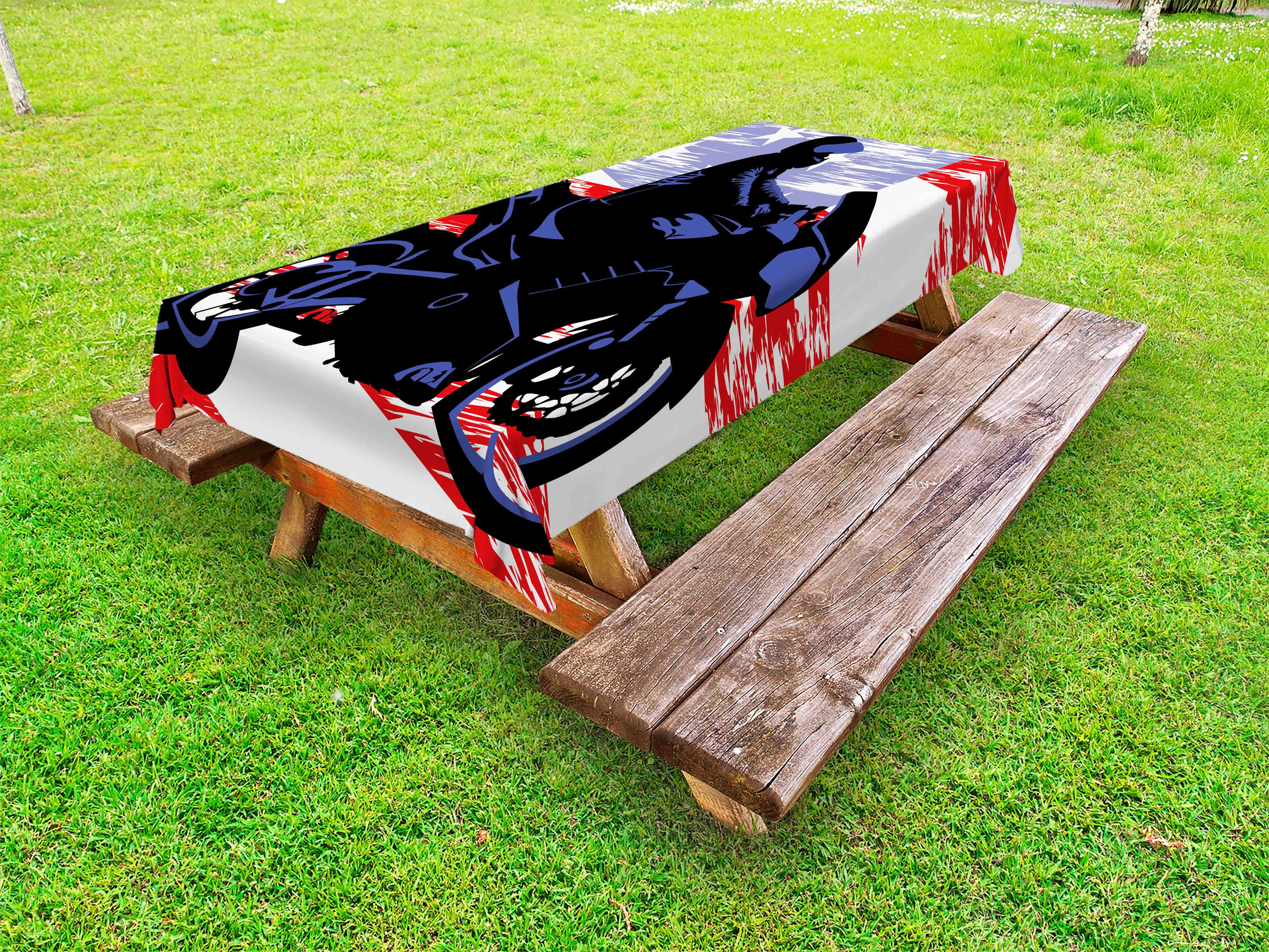 Teen Room Outdoor Tablecloth, Man on Motorcycle Riding American Flag ...