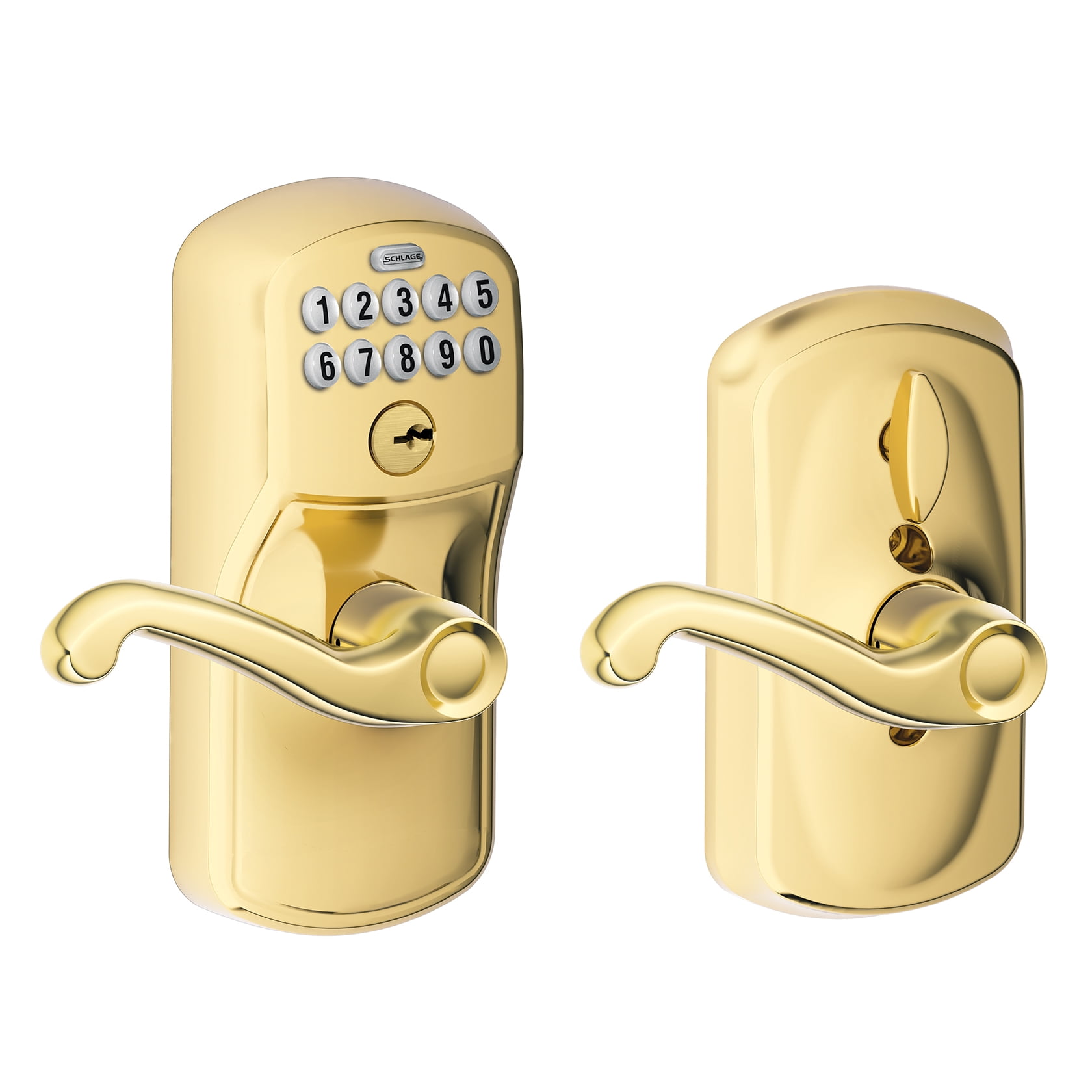 Schlage FE595VPLY505FLA Bright Brass Keypad Lever With Plymouth Trim ...