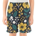 BZSMCE Adjustable Drawstring Casual Shorts With Yellow Floral on Black ...