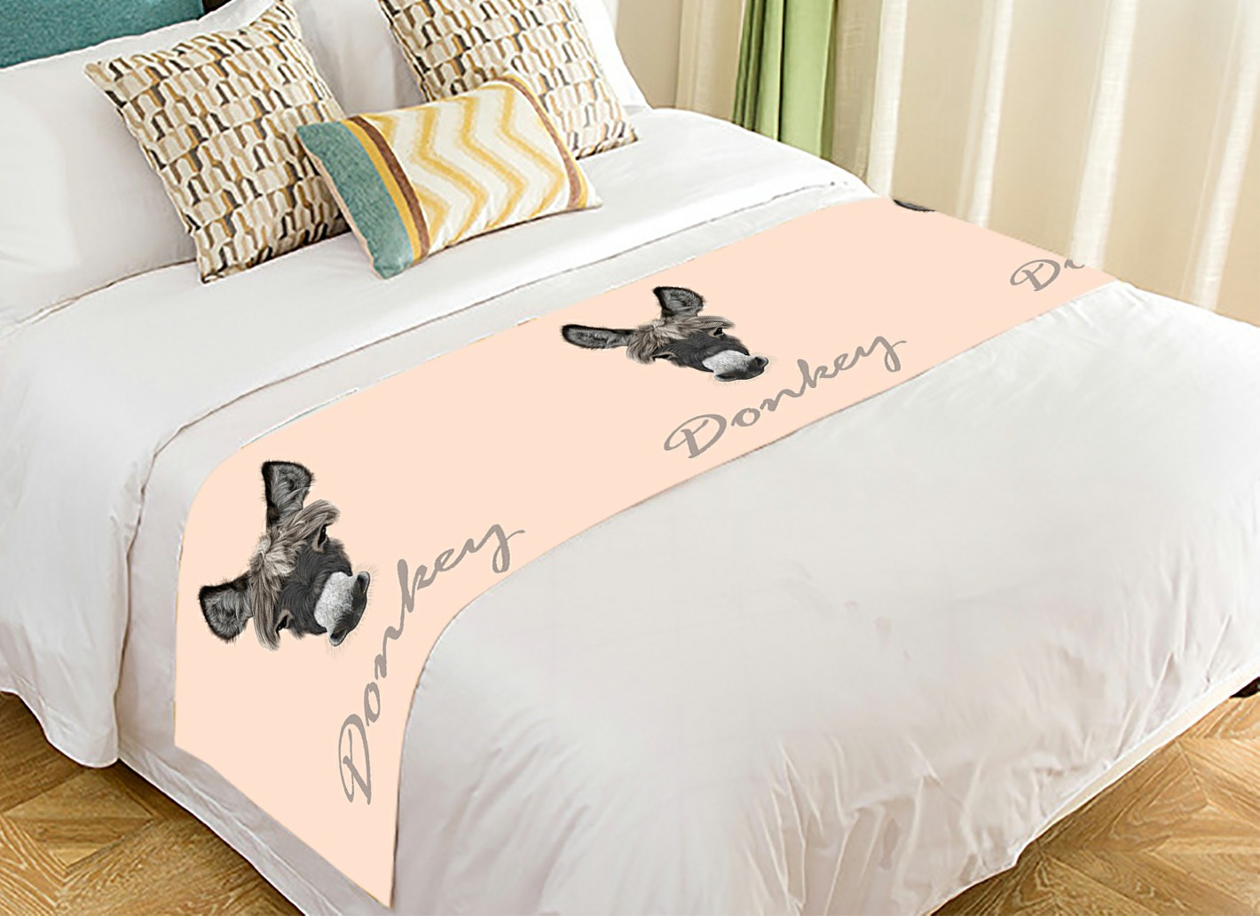 ABPHQTO Farm Donkey Portrait Grey Donkey Pink Bed Runner Bedding Scarf ...