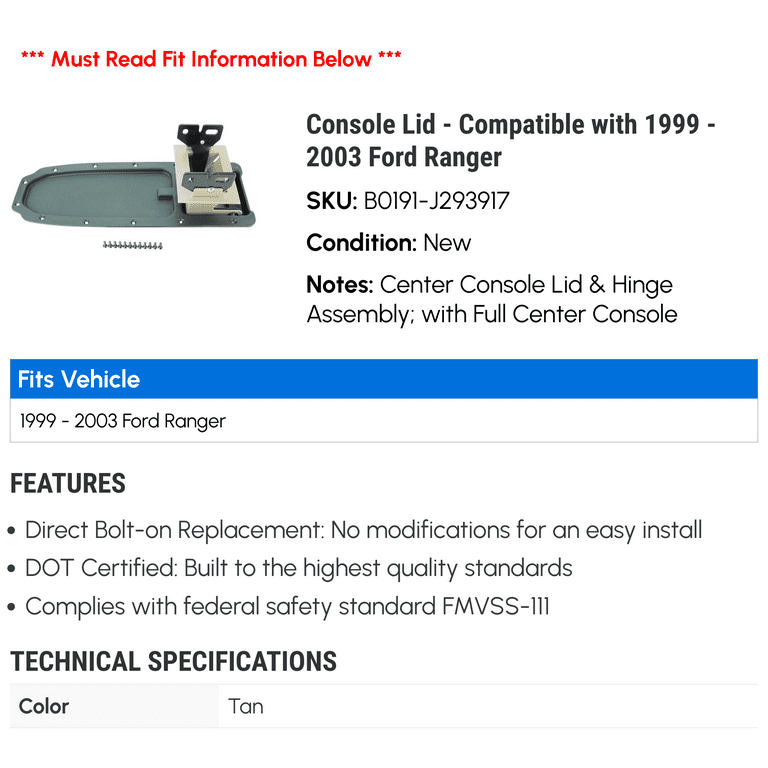 2001 Ford Ranger Console Lid