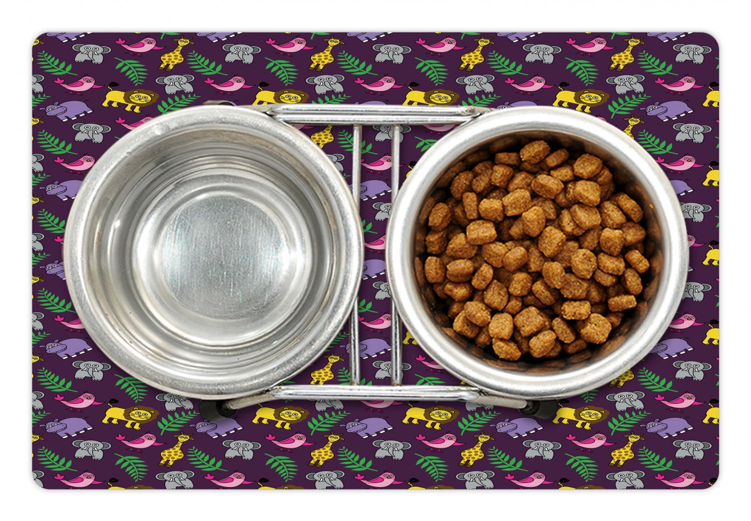 Funny Pet Mat for Food and Water, Funny Cartoon Style Jungle Animals ...