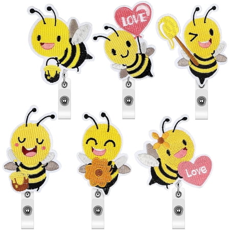 6 Pieces Honeybee Badge Reel Honey Bee Clip on ID Card Holder ...