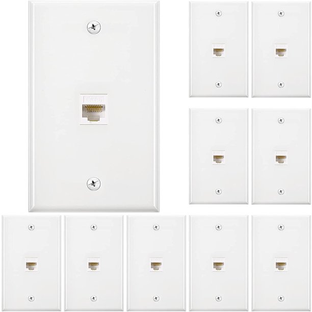 10 Pieces Ethernet Wall Plate 1 Port Cat6 RJ45 Wall Plate Female to ...