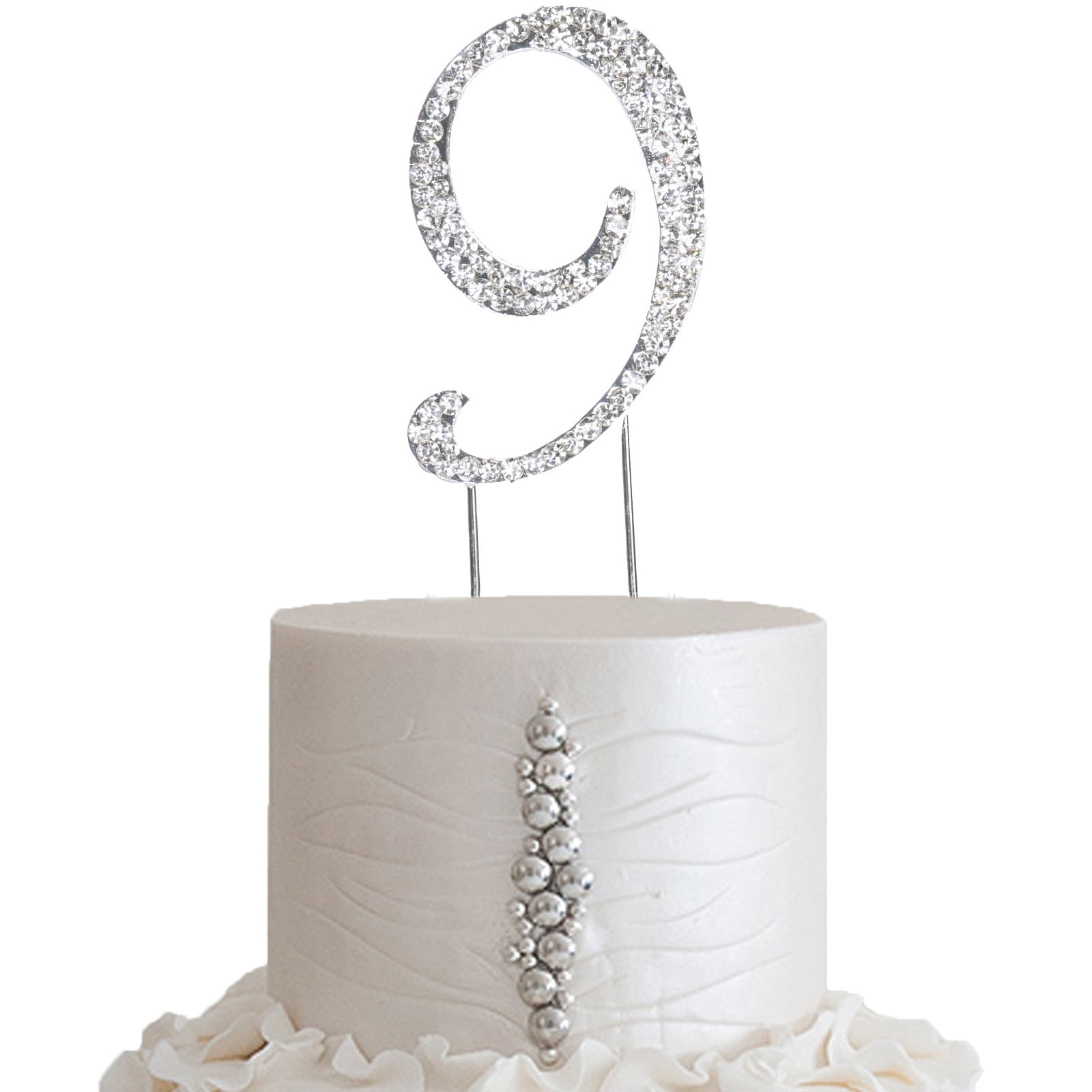 BalsaCircle Number 9 Cake Topper 2.5" Silver Rhinestone Personalized ...