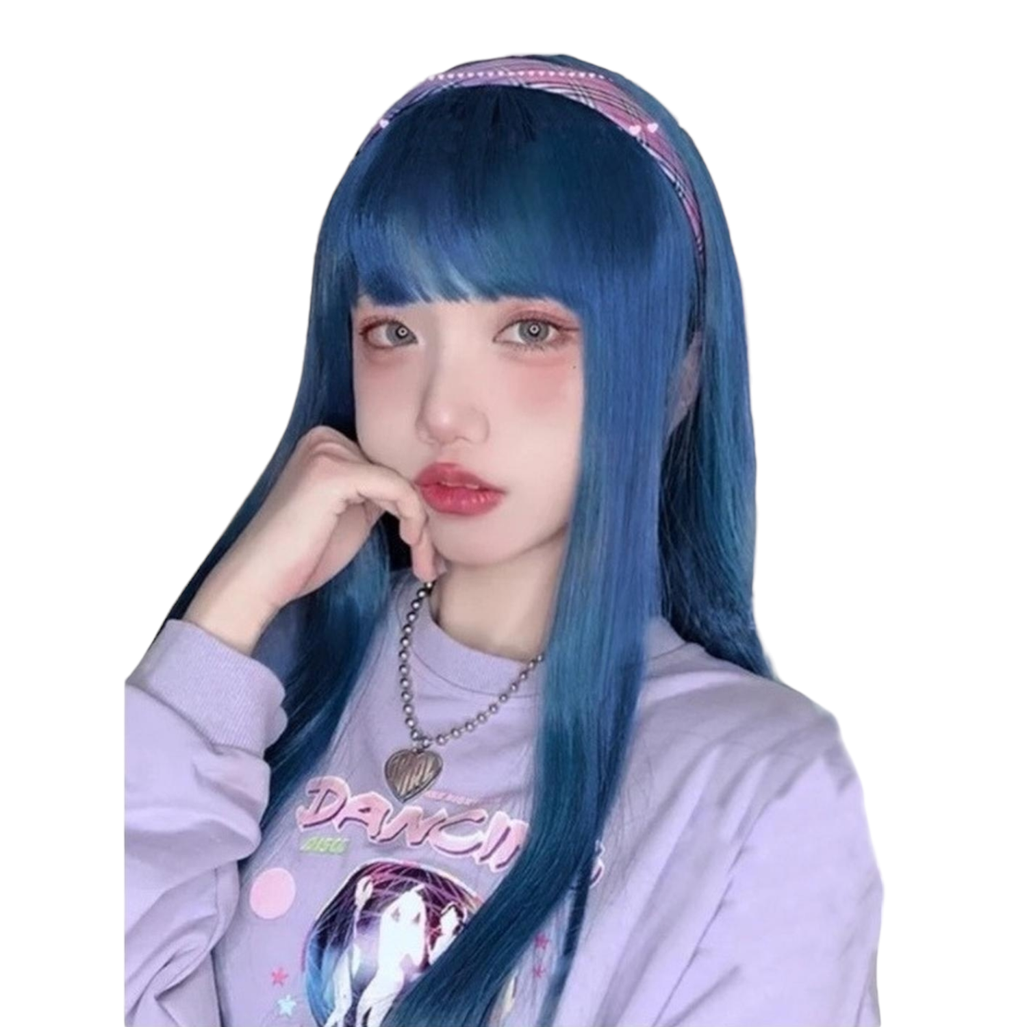 Peluca Azul Agua Marino Larga Con Fleco Y Cabello Liso azul Unitalla ...