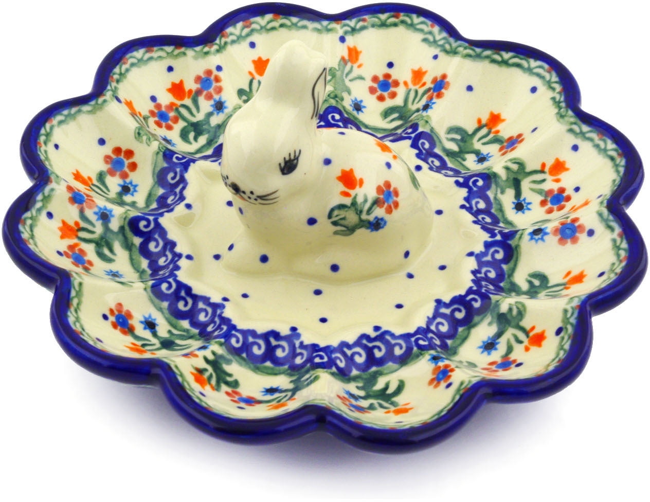 Polish Pottery 9-inch Egg Plate (Spring Flowers Theme) Hand Painted in ...