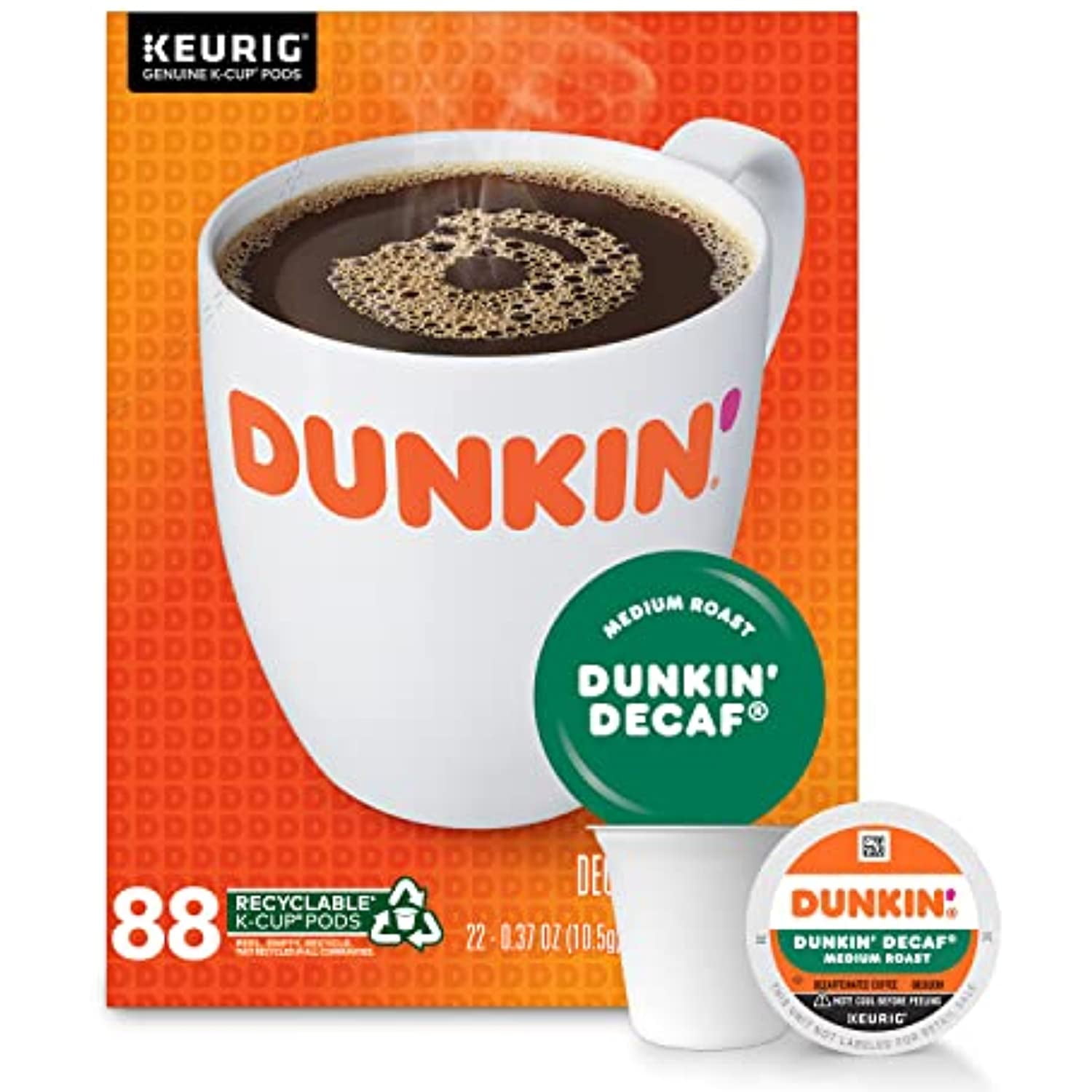 Dunkin Decaf Medium Roast Coffee, 88 Recyclable Keurig K-Cup Pods for ...
