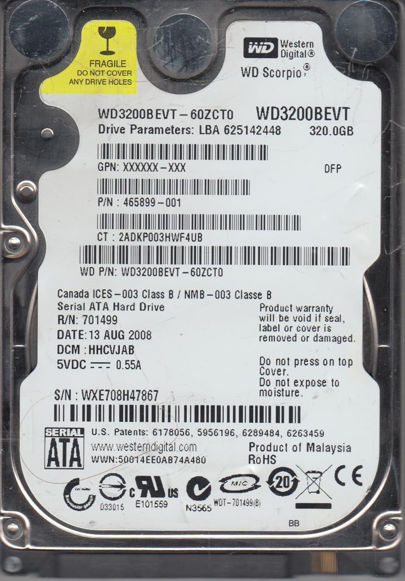 WD3200BEVT-60ZCT0, DCM HHCVJAB, Western Digital 320GB SATA 2.5 Hard Drive - Walmart.com