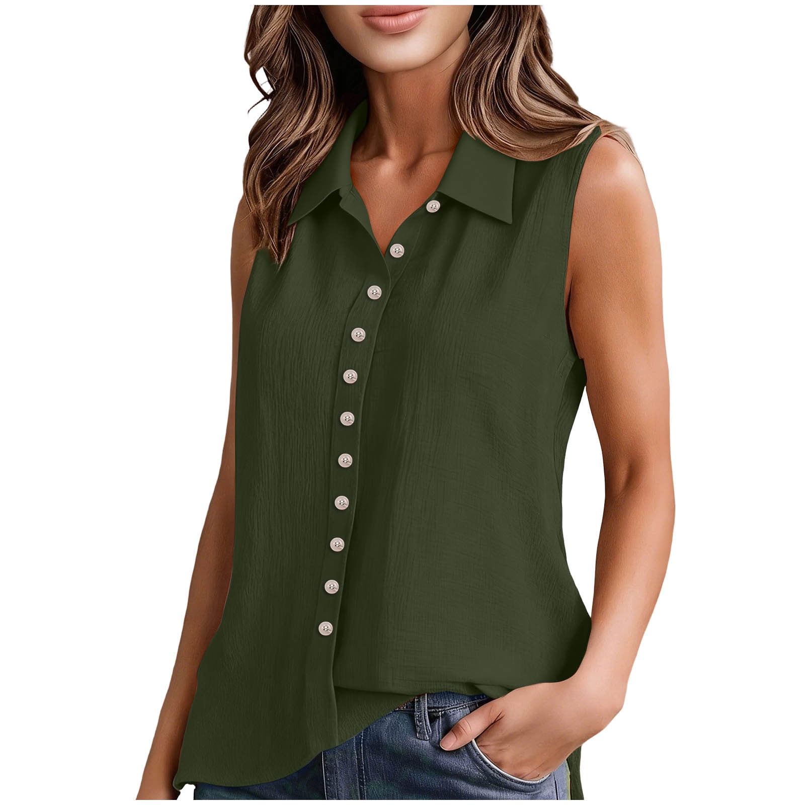 Click here for Wo-Fusoul V-Neck Sleeveless Shirt For Women  Butto... prices