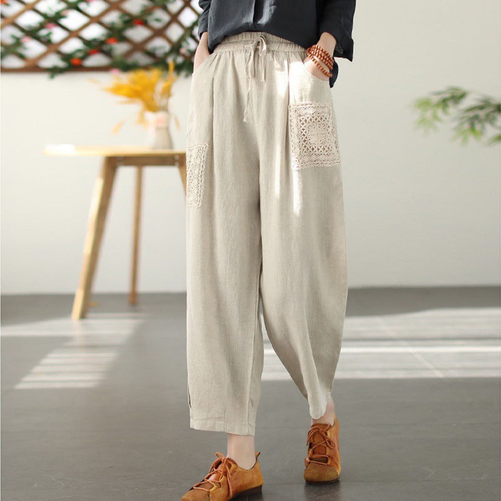 Click here for Zanvin Linen Pants For Women  Womens Solid Elastic... prices