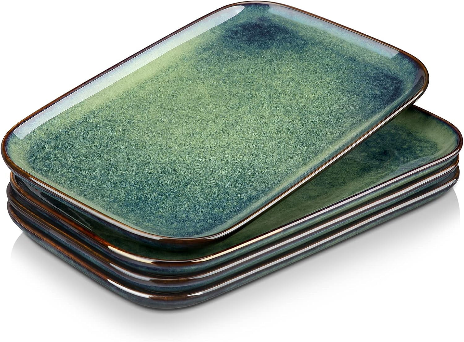 Serving Platters Set of 4, 11 Inch Rectangular Ceramic Plates, Green ...