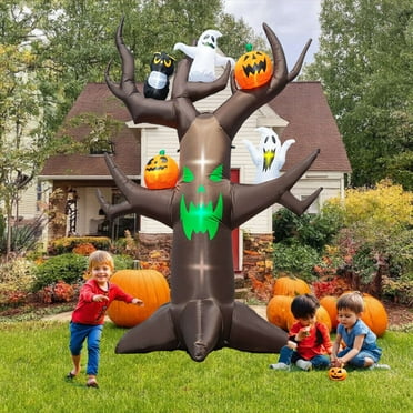 Costway 8 FT Outdoor Halloween Inflatable Dead Tree w/ Ghost & Pumpkins ...