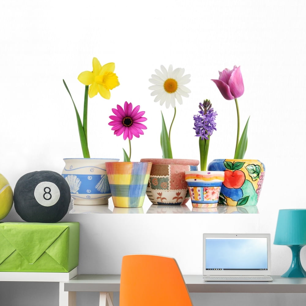 Colorful Spring Flowers Fun Wall Mural Decal by Wallmonkeys Vinyl Peel ...