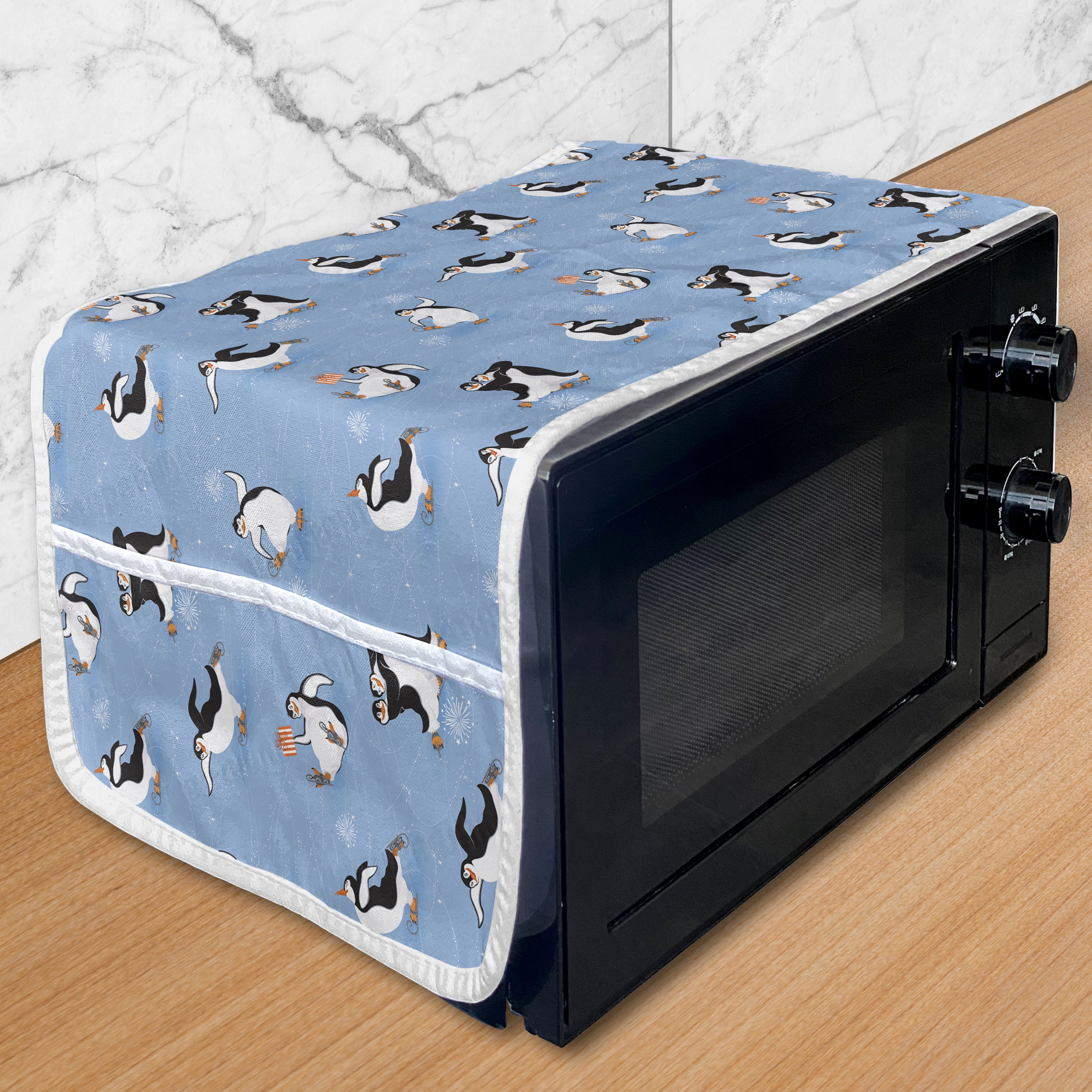 Cartoon Animal Microwave Oven Cover, Skating Funny Penguins Fun ...