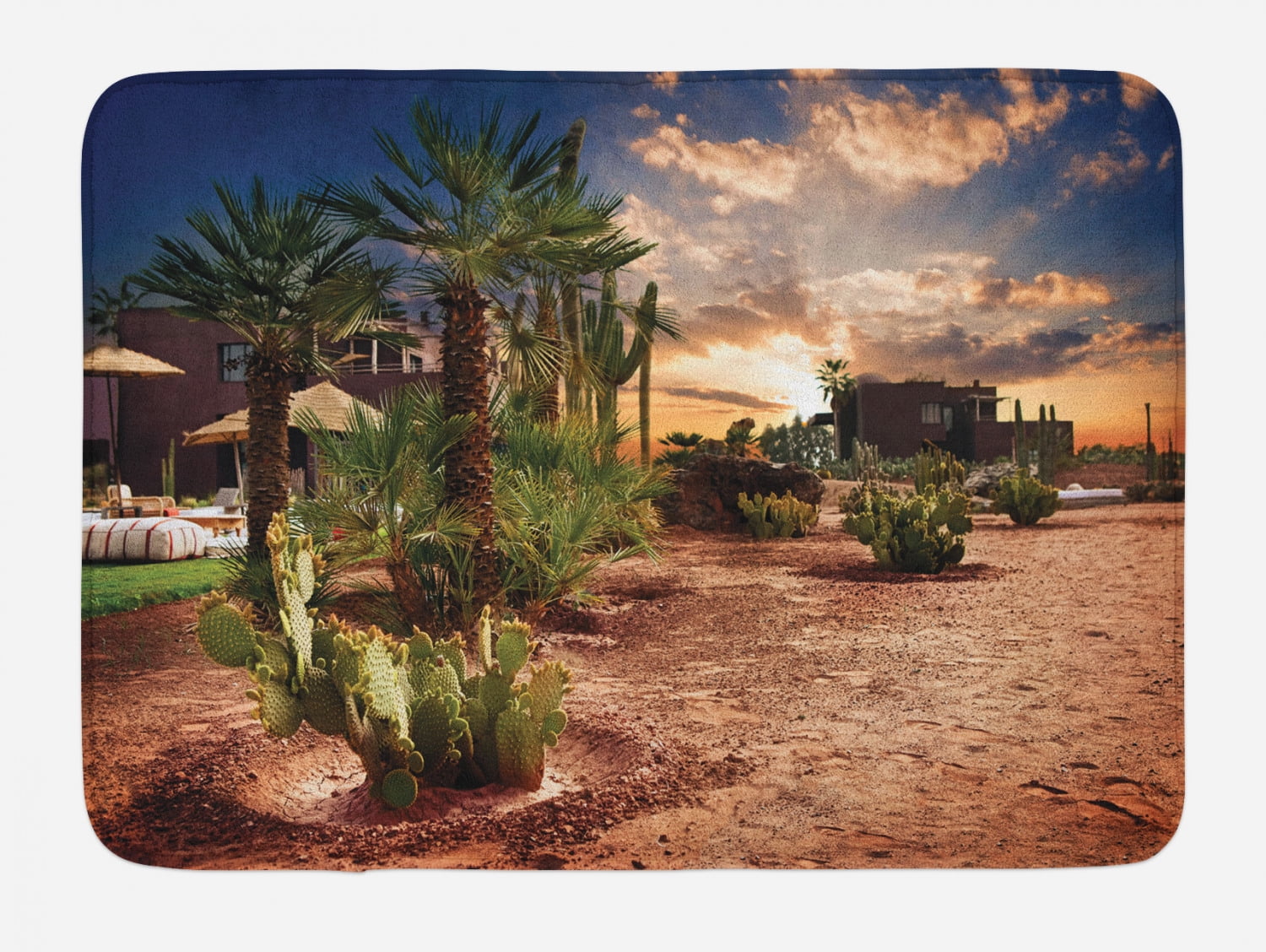 Desert Bath Mat, Majestic Sky View Palm Trees and Cactus in Oasis ...