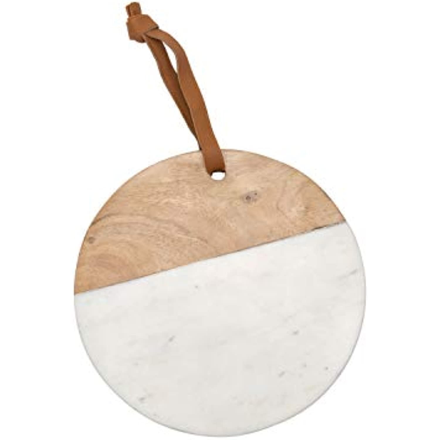 Foreside Home & Garden White Round Marble and Wood Serving Cutting ...