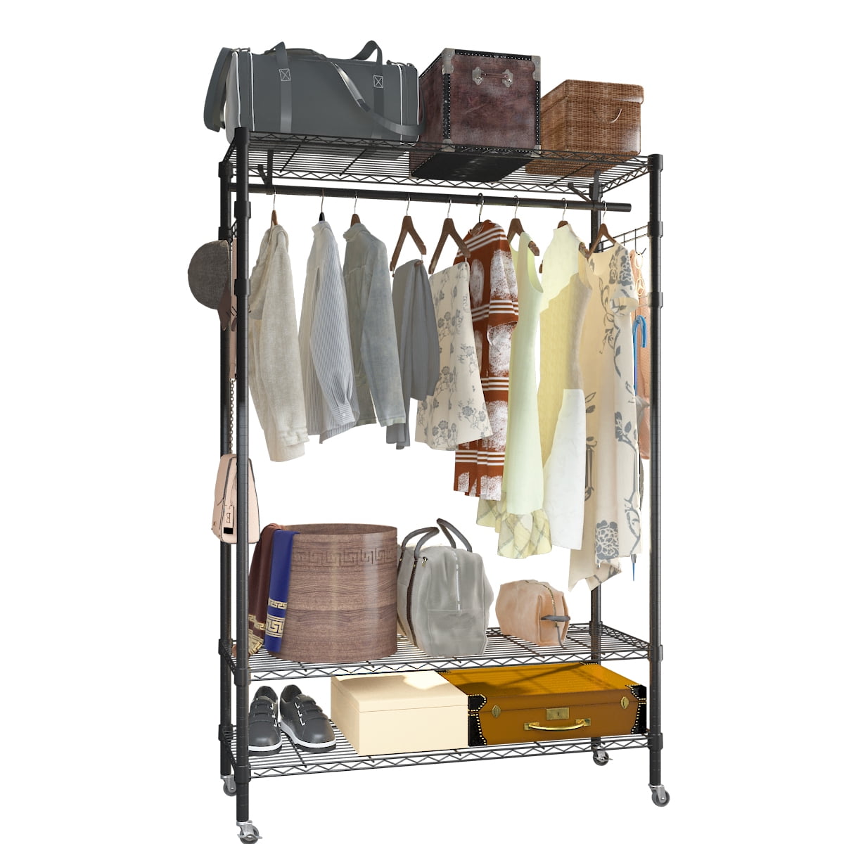 SalonMore Medium Size Garment Rack with Wheels and Hooks, Heavy Duty ...