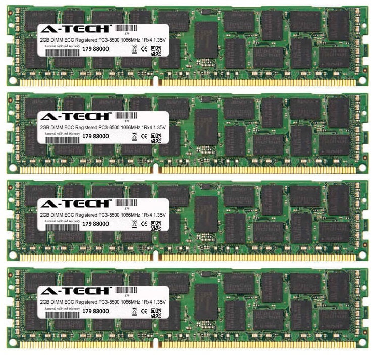 8GB Kit 4x 2GB Modules PC3-8500 1066MHz 1.35V 1Rx4 ECC Registered DDR3 ...