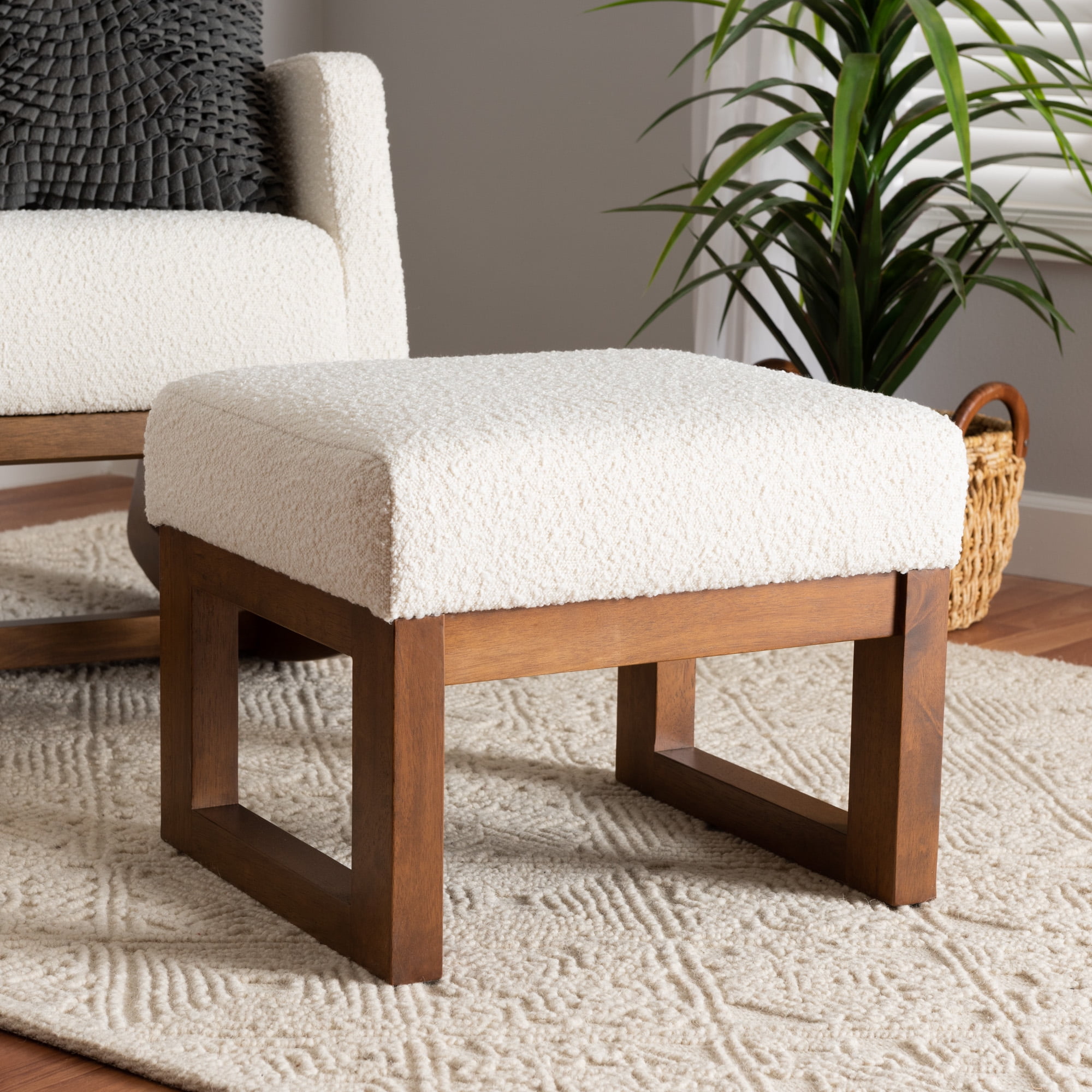 Baxton Studio Yashiya Mid-Century Modern Off-White Boucle Upholstered ...