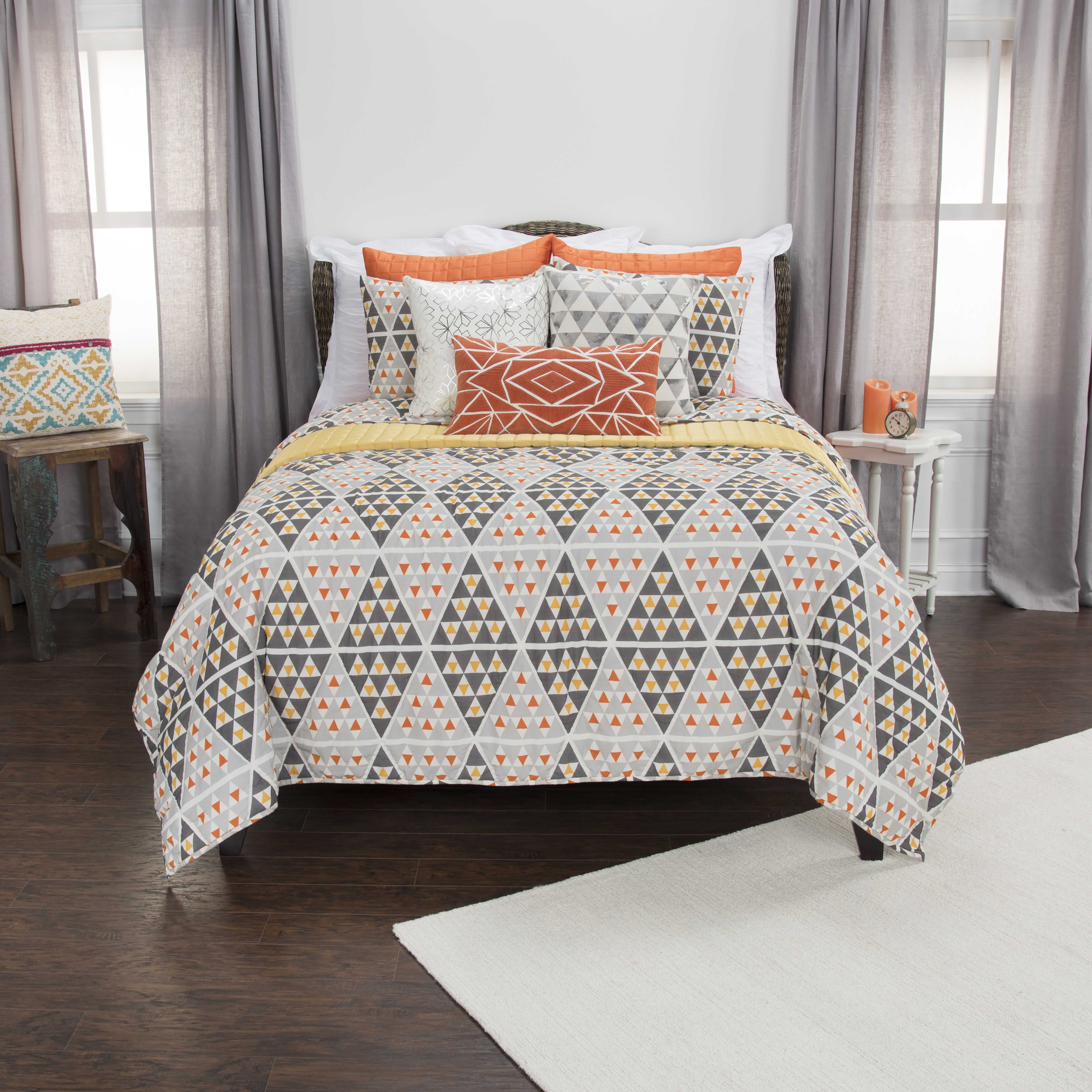 Cotton 90"x92" Gray Geometric 3 Piece Quilt Set - Walmart.com