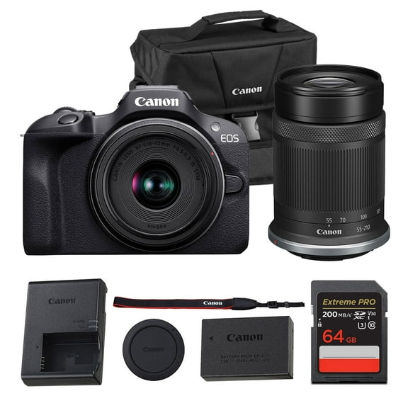 Canon EOS R50 Mirrorless Camera Bundle with 18-45mm & 55-210mm Lenses ...