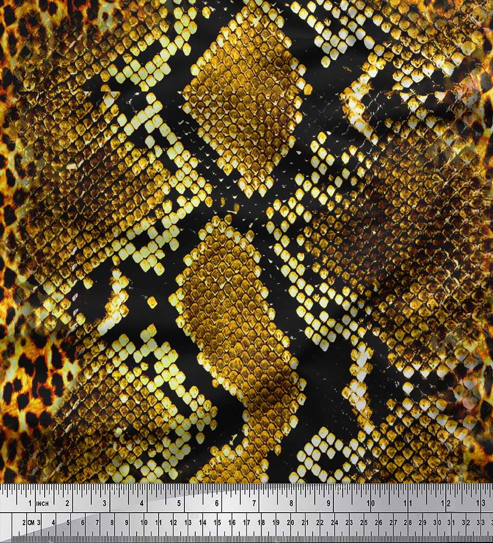 Soimoi Gold Cotton Cambric Fabric Leopard & Snake Animal Skin Print ...