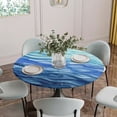 Blue Teal Ocean Waves Round Fitted Table Cover Nautical Coastal ...