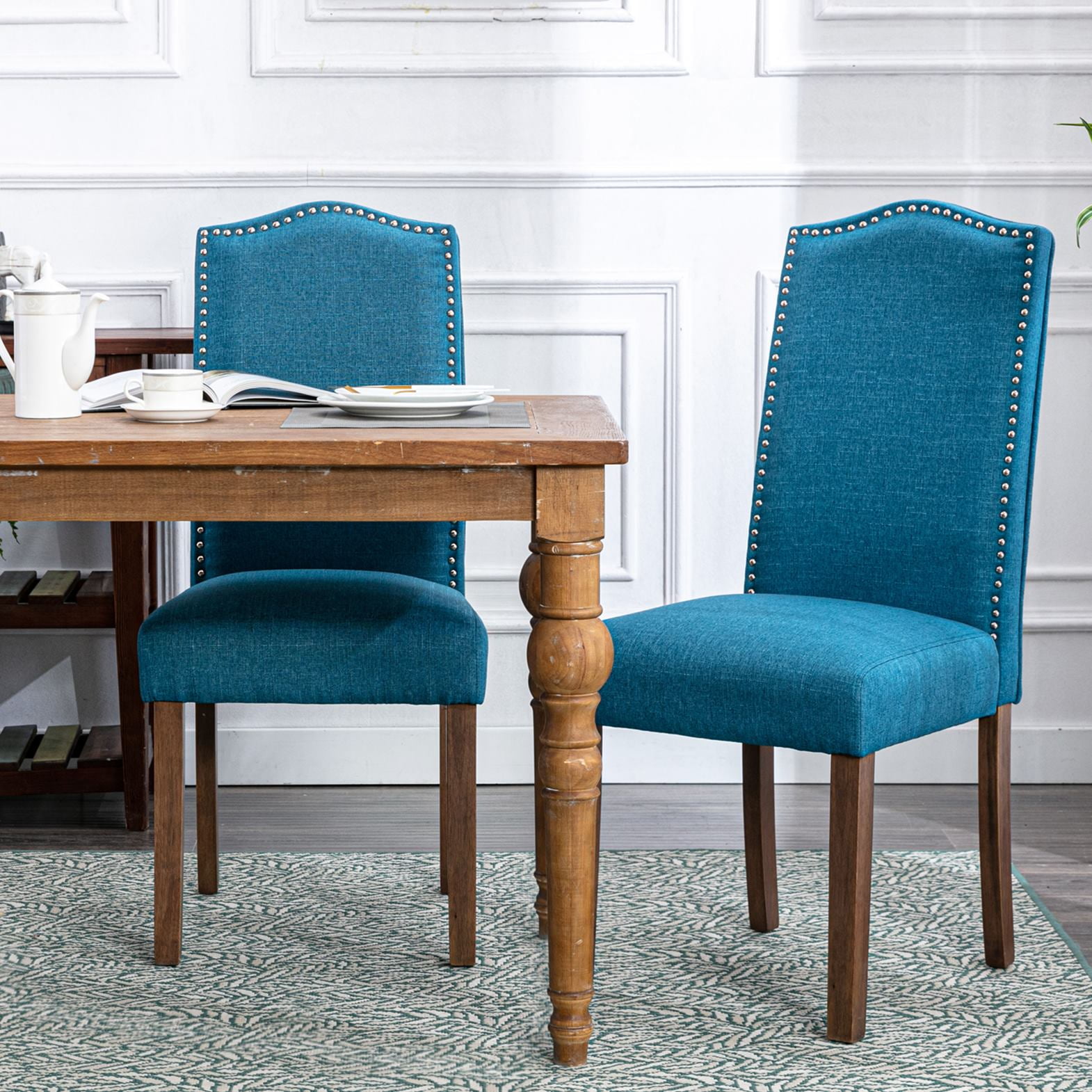 Snugway Dining Chair Blue Upholstered Parson Chair with Nailhead Trim ...