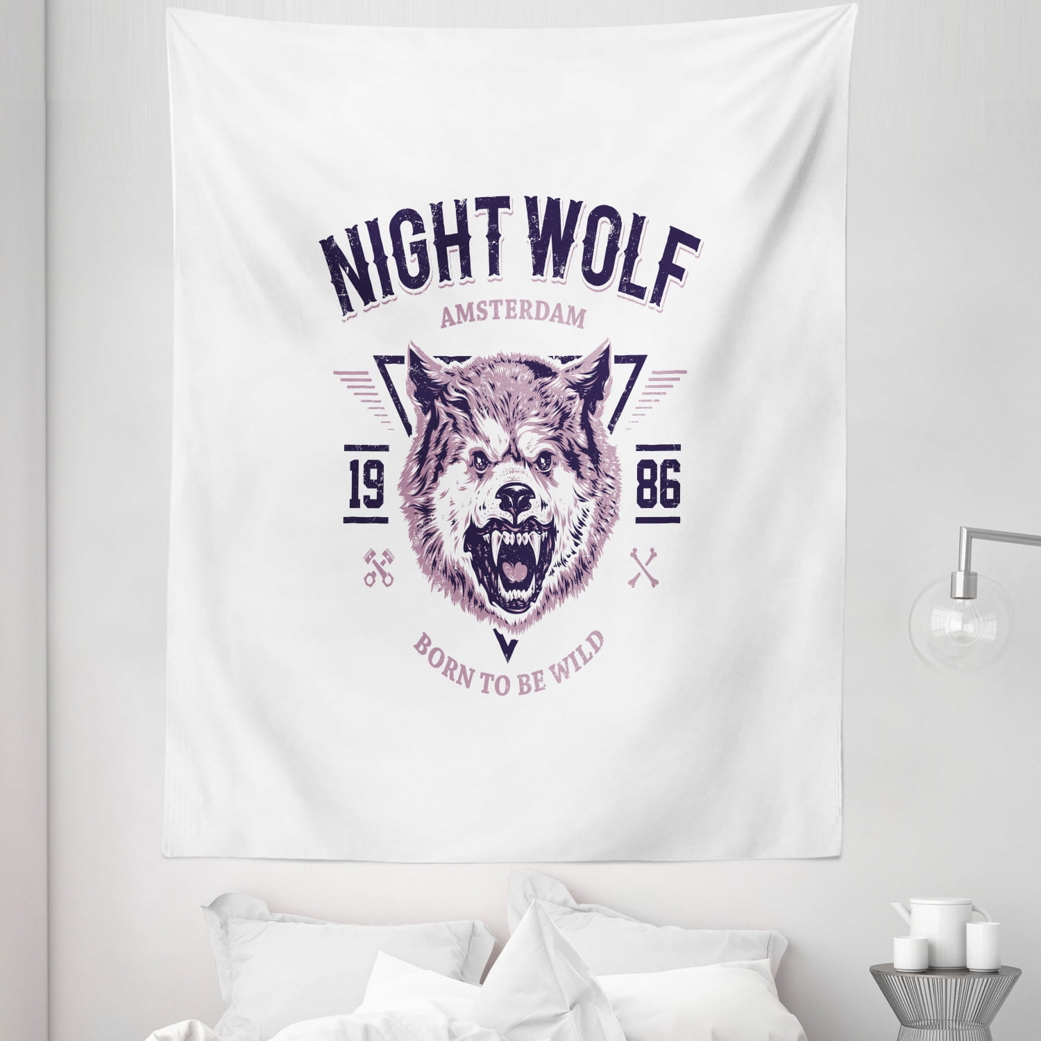 Wolf Tapestry, Born to Be Wild Angry Animal Vintage Grunge Illustration ...
