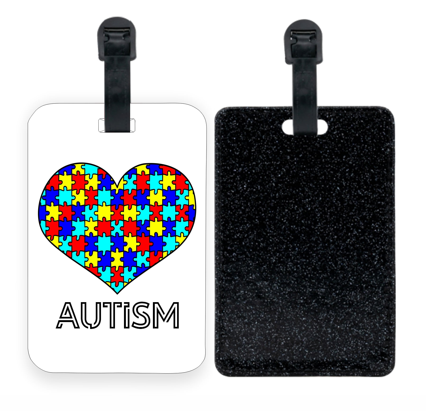 Black Glitter Luggage Tag Identifier - Autism Backpack Tag Autism Heart ...