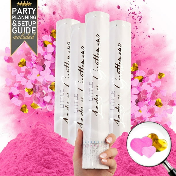 Gender Reveal Confetti Cannon - 4 Pack - Pink Girl Biodegradable Gender ...