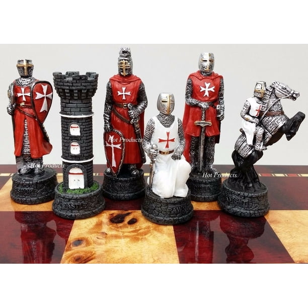 Medieval Times Crusades Maltese Armored Knight RED WHITE Chess Men Set ...