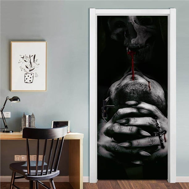 3D Horror Wallpaper Black Door Sticker Self-adhesive Waterproof Horror ...