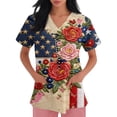 ASDFVBKG Women's Scrub Tops V-Neck American Flag Independence Day Loose ...
