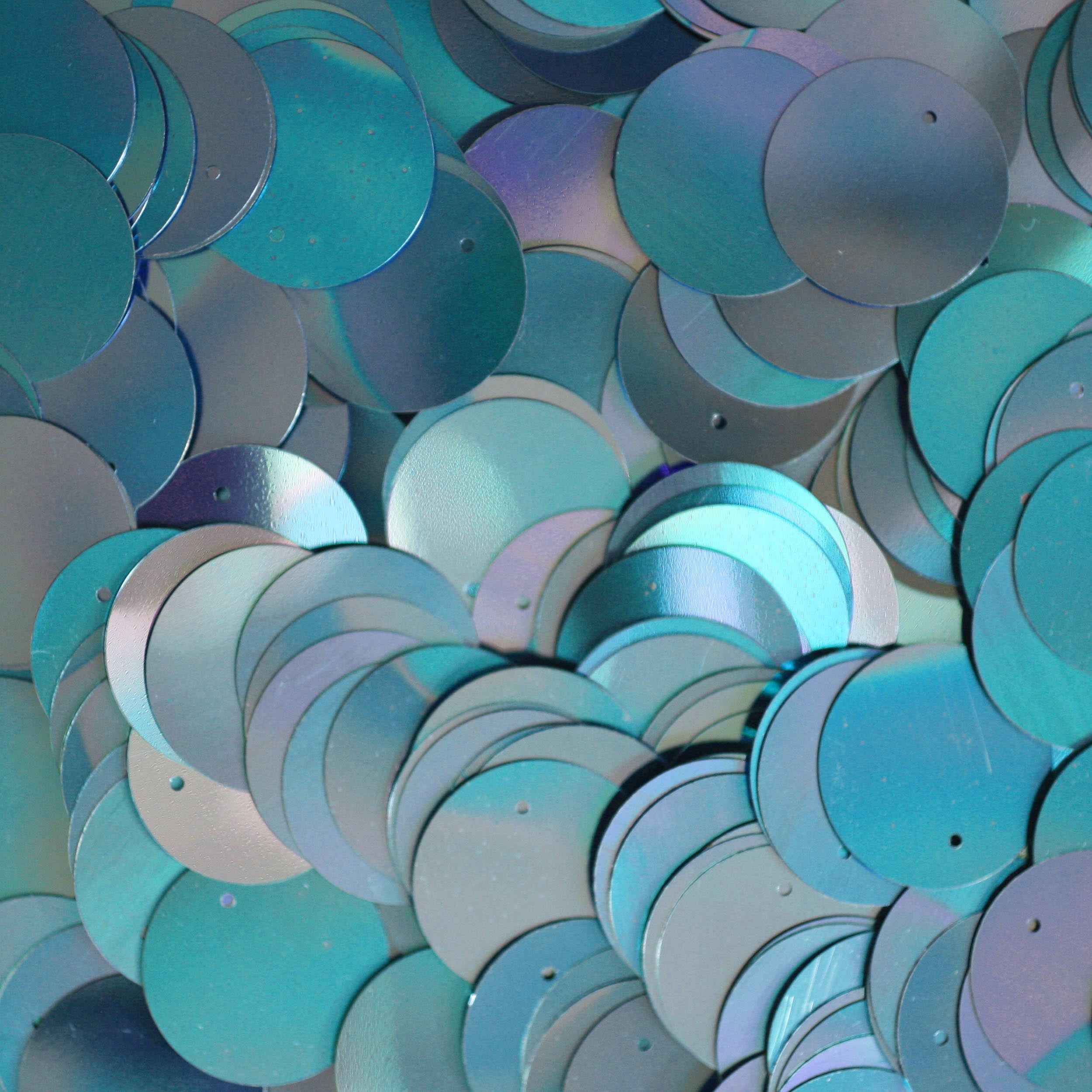 Aqua Blue Sequins 20mm Top Hole Metallic Iris Rainbow Made in USA ...