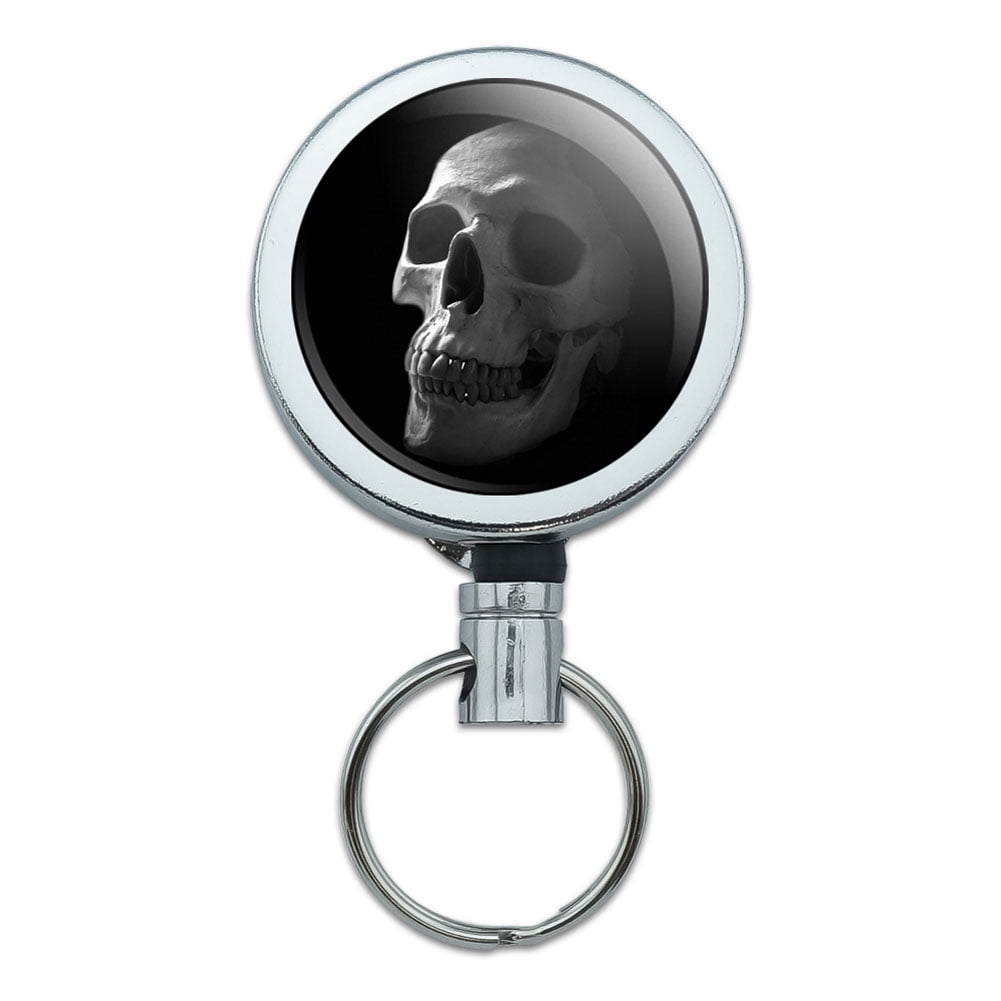 Human Skull Skeleton Head Retractable Belt Clip Badge Key Holder ...