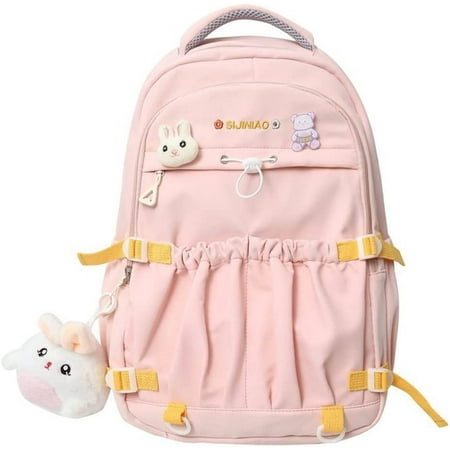 Kawaii Preppy Backpack with Pins and Plushies Cute Pleated Aesthetic ...