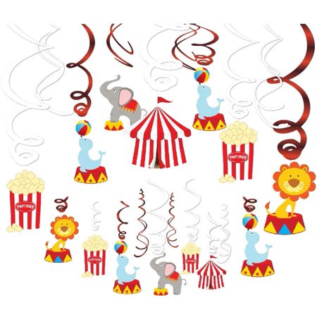 IGUOHAO 30Ct Carnival Hanging Swirl Decorations, Circus Animals Party ...
