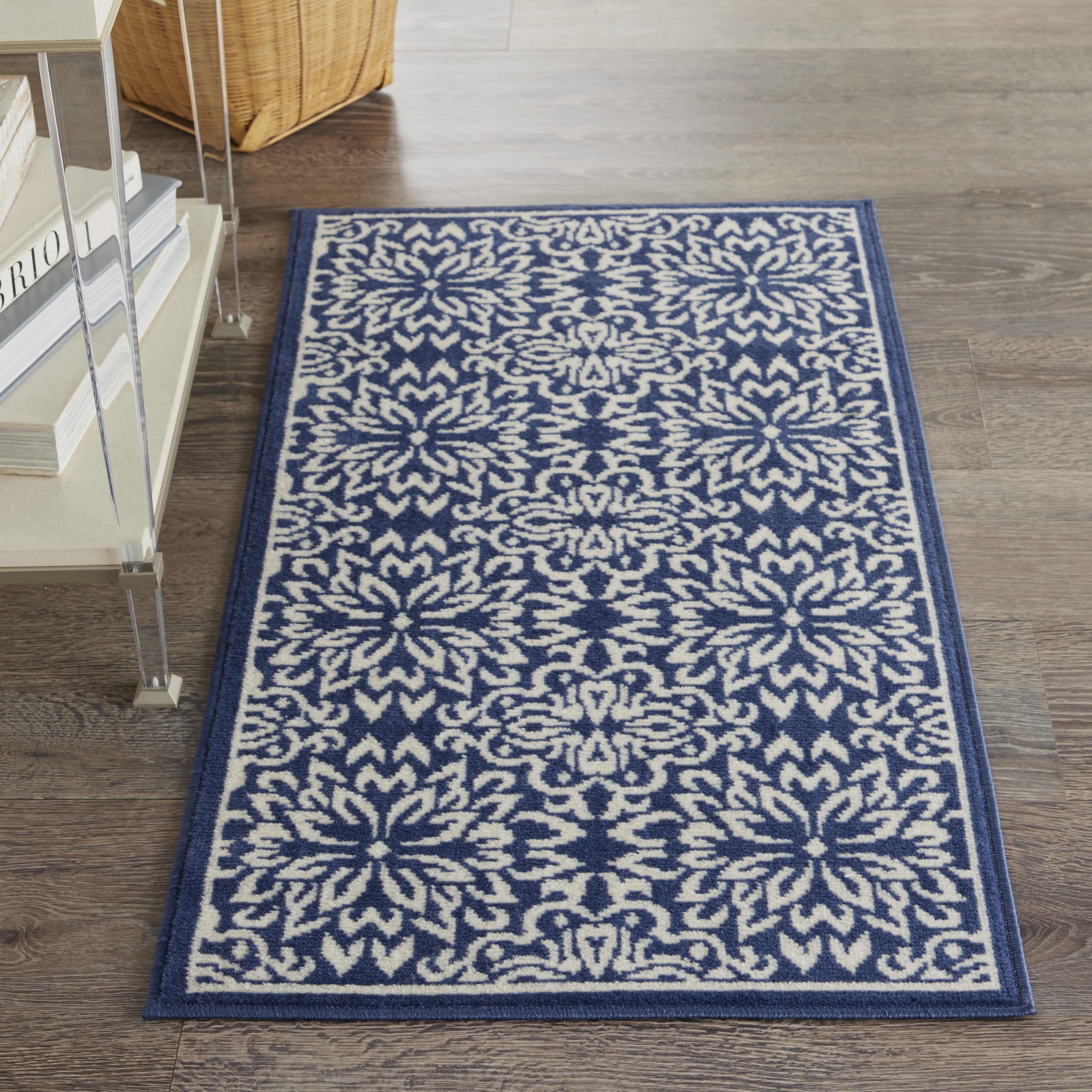 Nourison Jubilant Geometric Floral Navy/Ivory 2' x 4' Area Rug, (2' x 4 ...