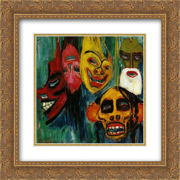 Emil Nolde 2x Matted 22x20 Gold Ornate Framed Art Print 'Mask Still ...
