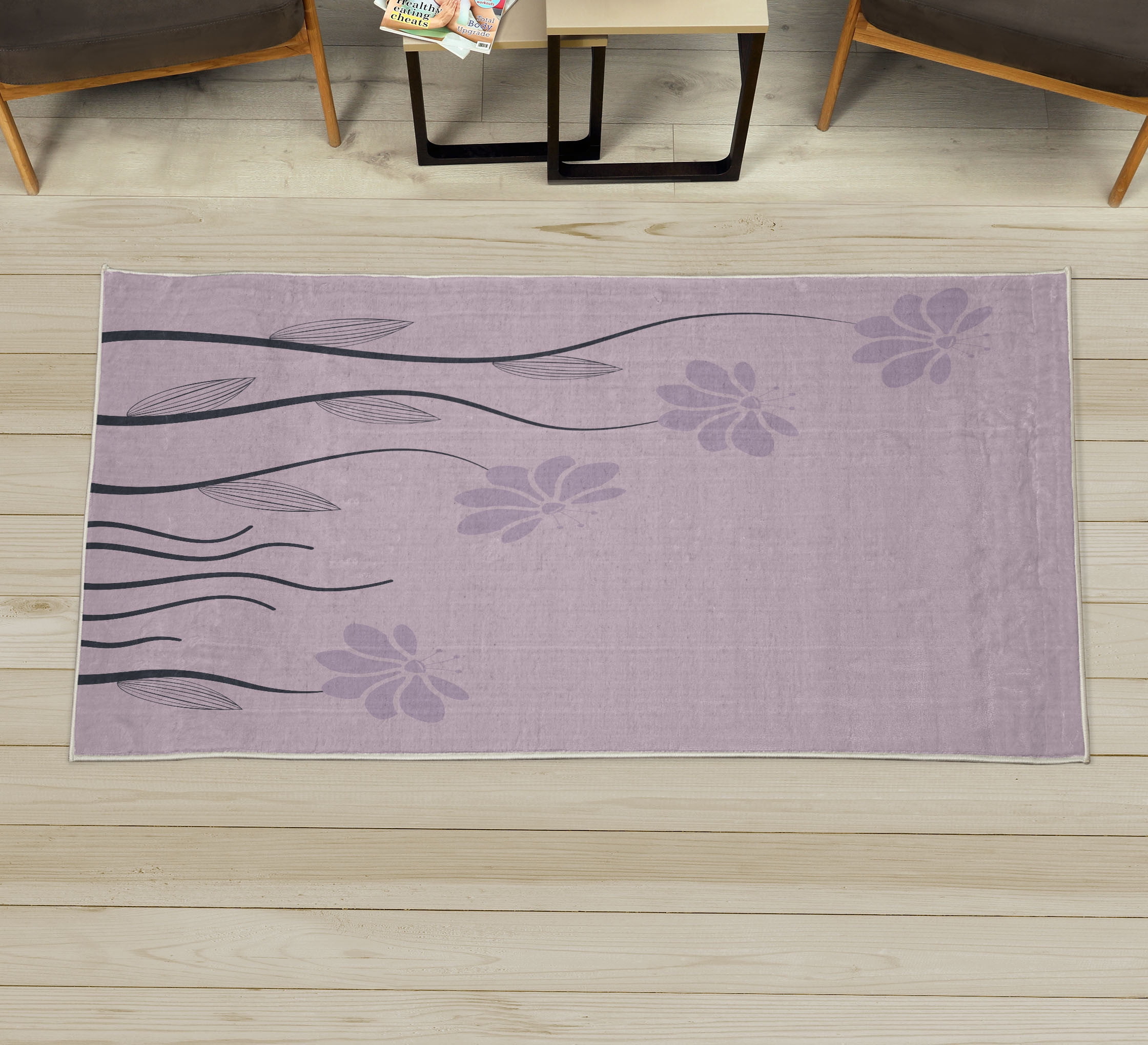 Flower Decorative Rug, Floral Petals with Striped Leaves and Lines ...