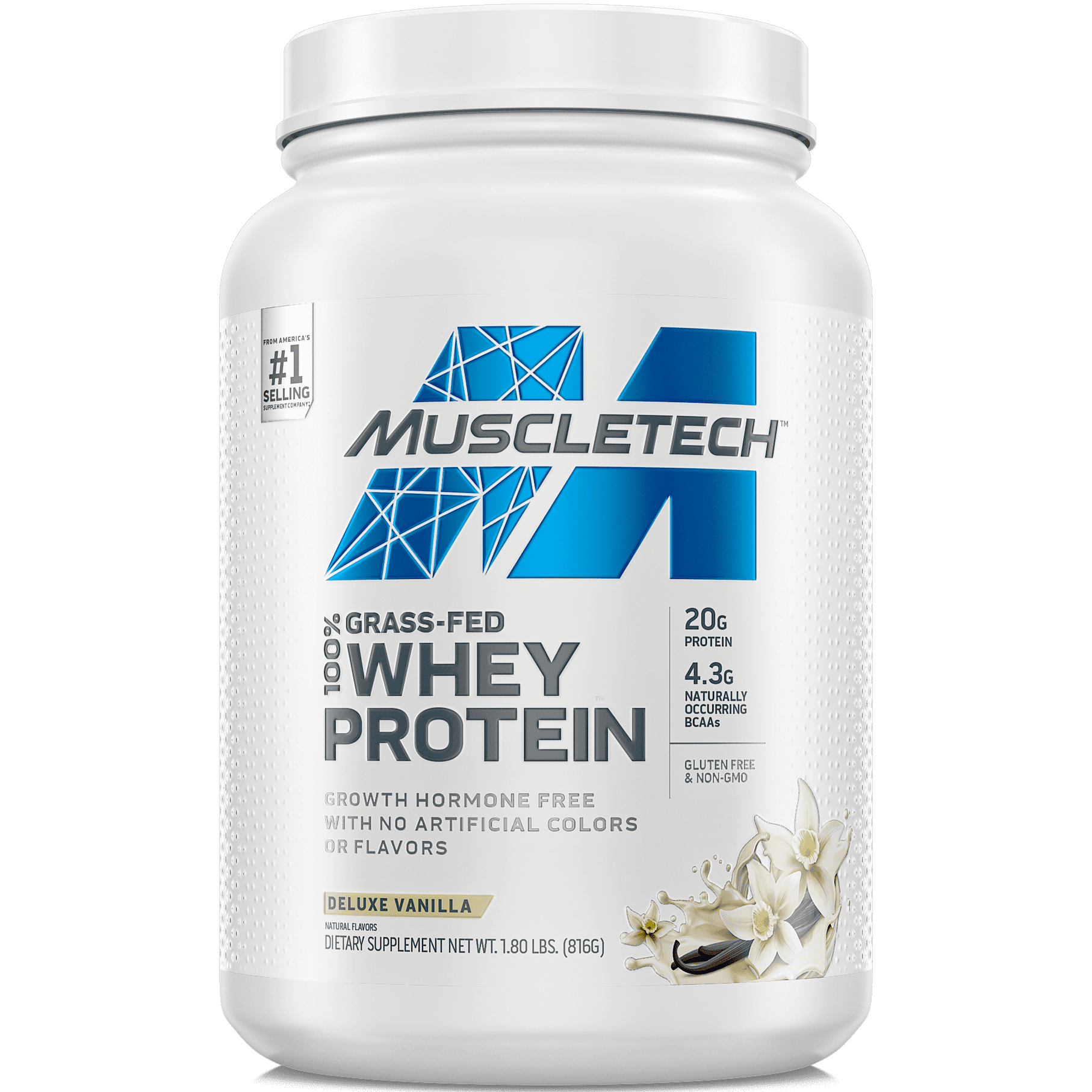 MuscleTech Grass Fed 100% Whey Protein Powder, GMO-Free Vanilla 1.8lbs ...
