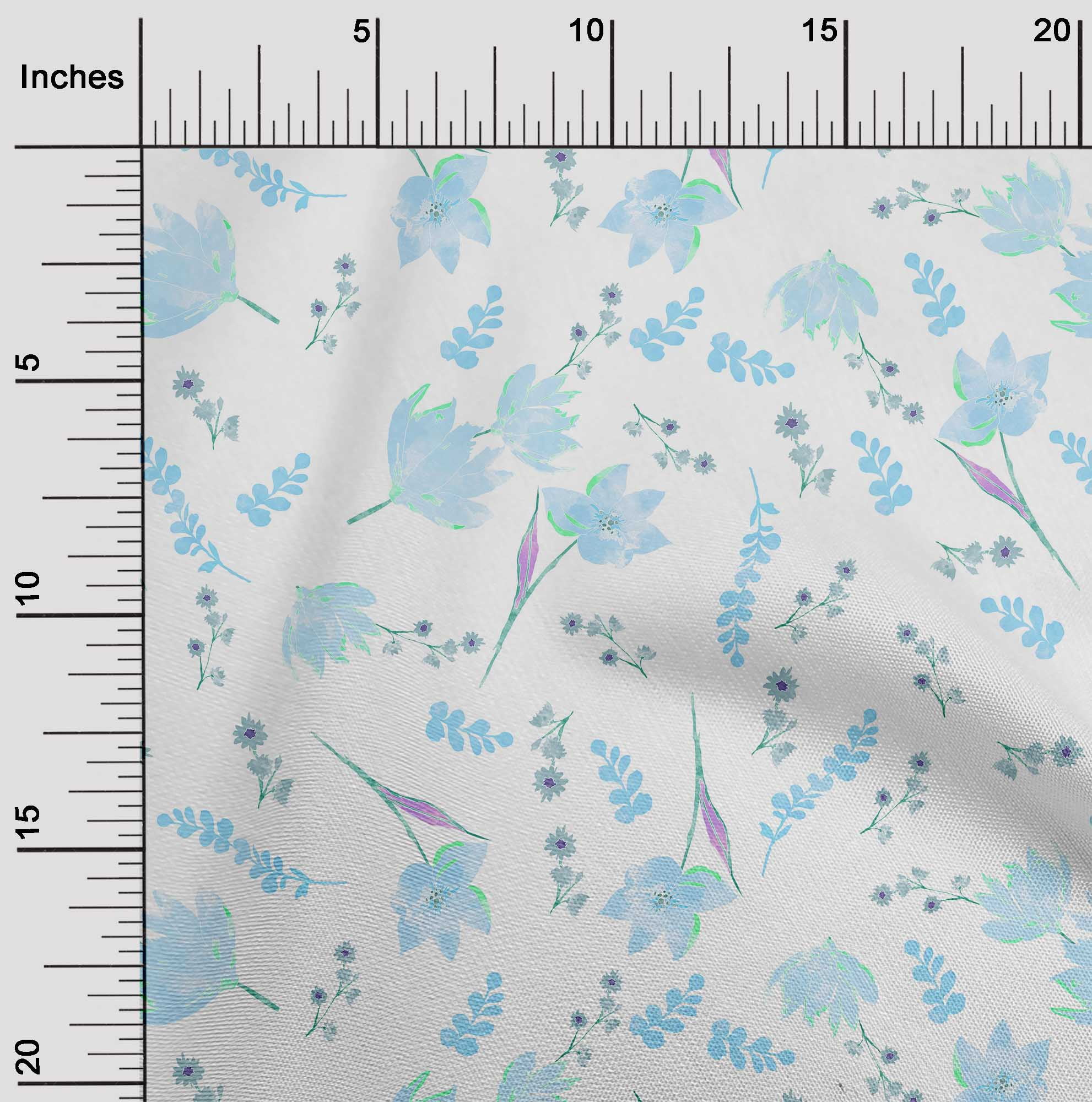 oneOone Cotton Jersey Sky Blue Fabric Leaves & Flower Diy Clothing ...