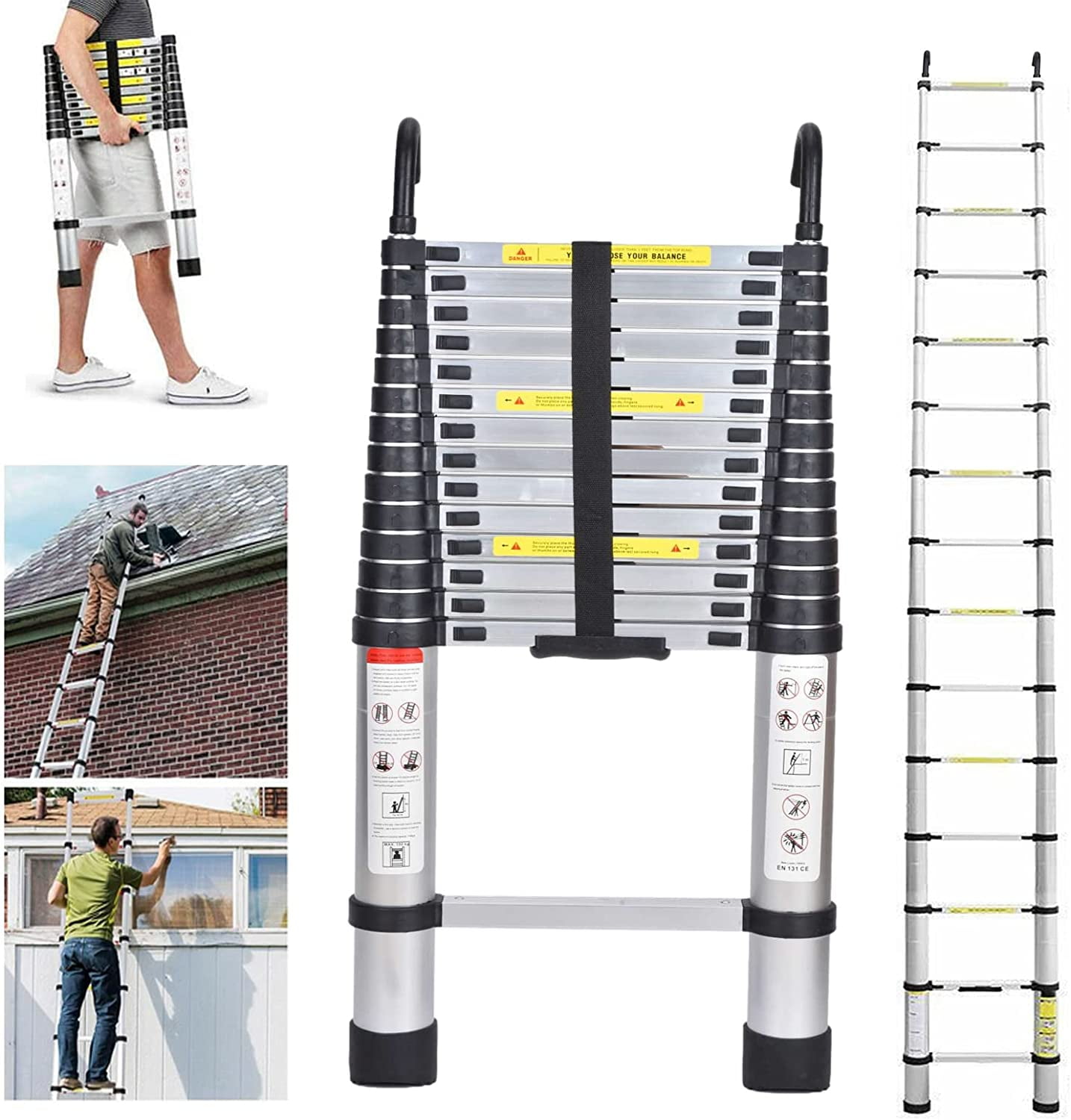 14.4 ft Extension Ladder Aluminum Telescopic Ladder 4.4M with ...